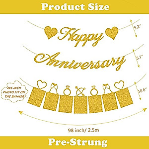 50th Anniversary Decorations Party Supplies Set of Happy Anniversary Photo Banner and Balloons,Hanging Swirls for 50 year Wedding Anniversary decor(Gold)