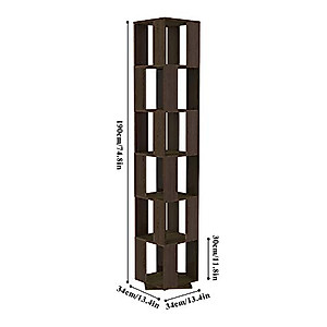 QIHANG-US 6 Tier Wooden Bookcase Corner Tall Book Shelf Modern 360° Rotating Storage Display Rack Floor Standing Shelves with Open Design Shelving Unit for Home Office Living Room Study, Black Walnut
