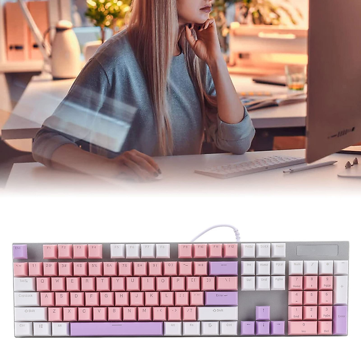 Gaming Keyboard, RGB Backlight Hot Swap Mechanical Keyboard for PC (Red Switch)