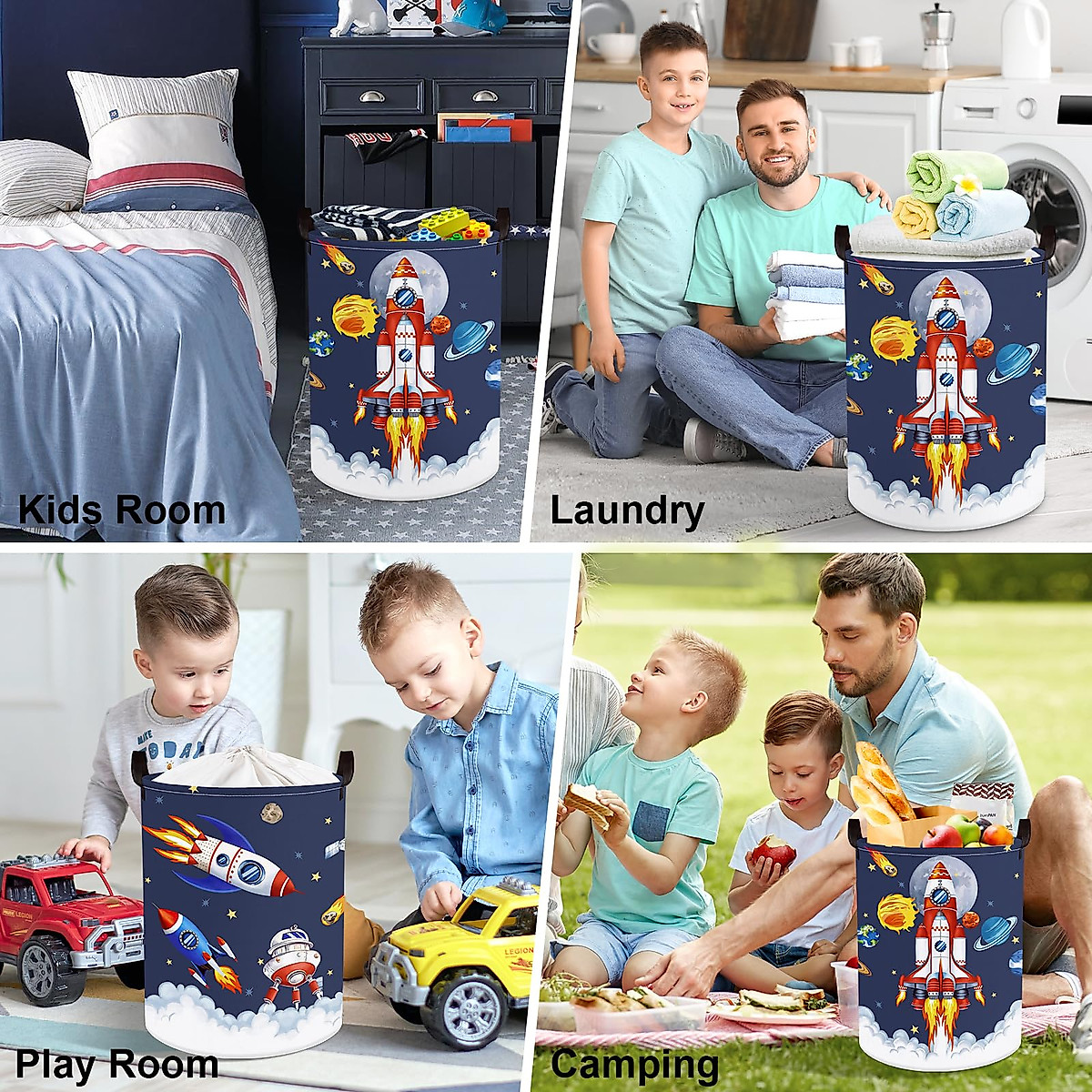 Clastyle 45L Space Rocket Launch Boy Toy Storage Basket Blue Planets Clothes Laundry Hamper for Baby Nursery Room