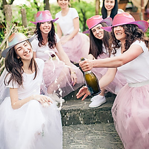 6 Pieces Glitter Cowgirl Hats Women Bride Hat Holographic Cowboy Hat Space Hats for Wedding Birthday Bachelorette Parties Favors (Beige and Pink)