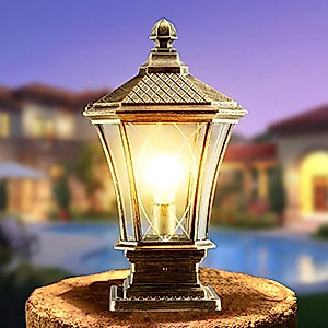 MODEBHD Continental Victoria 1-Light Glass Lantern European Column Lamp Outdoor Table Lamp Modern Simple Aluminum Waterproof Street Post Light E27 Decoration Illumination Bollard Lamps