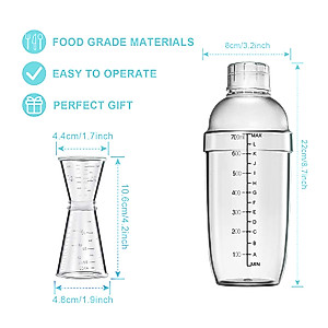 4 pcs Clear Cocktail Shaker Set 2 pcs Plastic bar Shaker with 2 pcs Plastic Cocktail Double Measuring Jigger