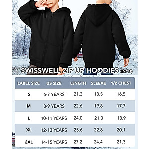 SWISSWELL Kids Fleece Hoodie Full Zip Hooded Sweatshirt Long Sleeve Cozy Jacket for Boys and Girls 6-15 Years Old (Black, 12-13)