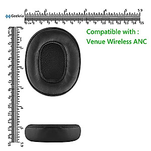 Geekria QuickFit Protein Leather Replacement Ear Pads for Skullcandy Venue Wireless ANC Headphones Ear Cushions, Headset Earpads, Ear Cups Repair Parts (Black)