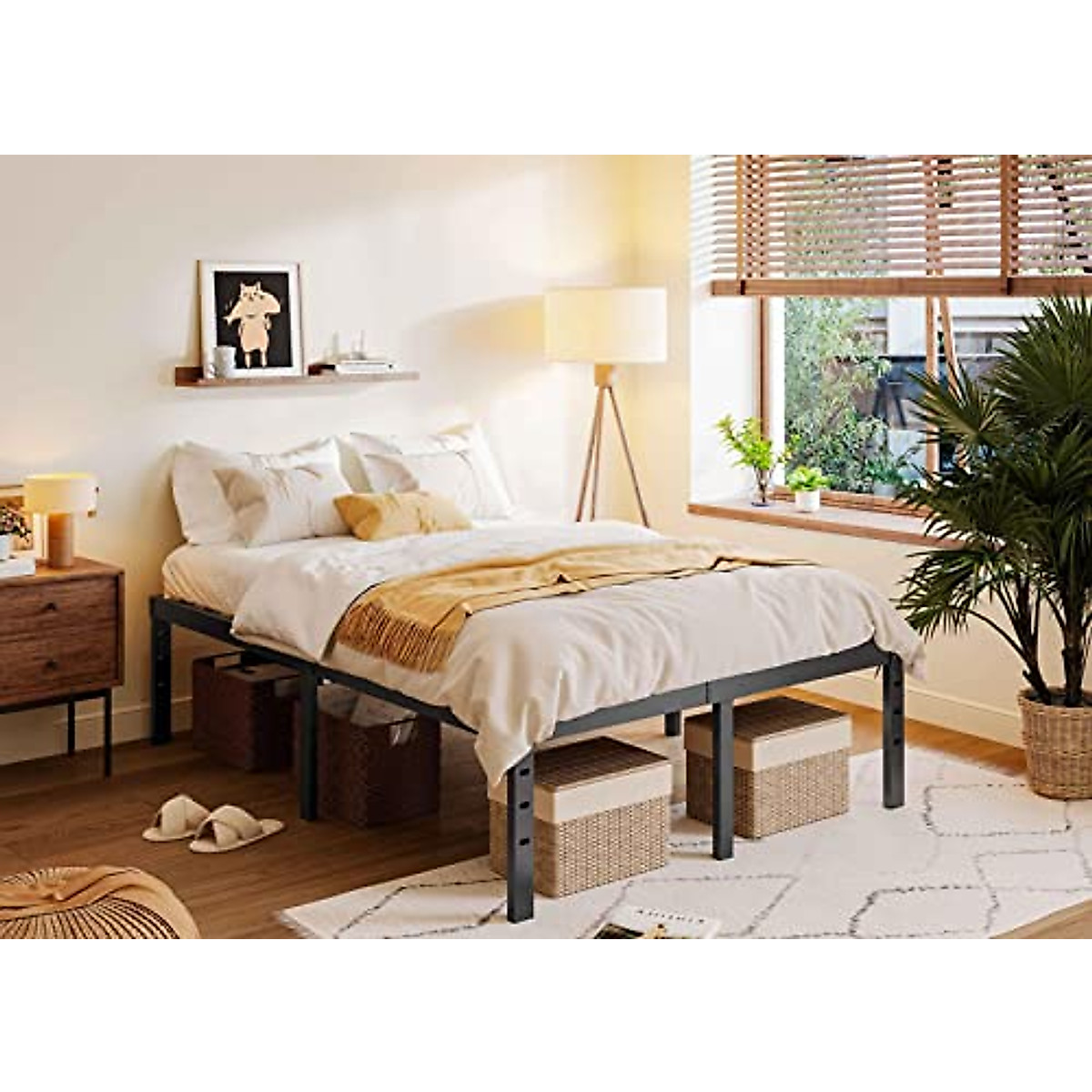 Auroral California King Bed Frame 18 Inch Tall 3 Inches Wide Wood Slats with 3500 Pounds Support for Foam Mattress/ No Box Spring Needed / Underneath Storage / Noise Free / Easy Assembly-Black