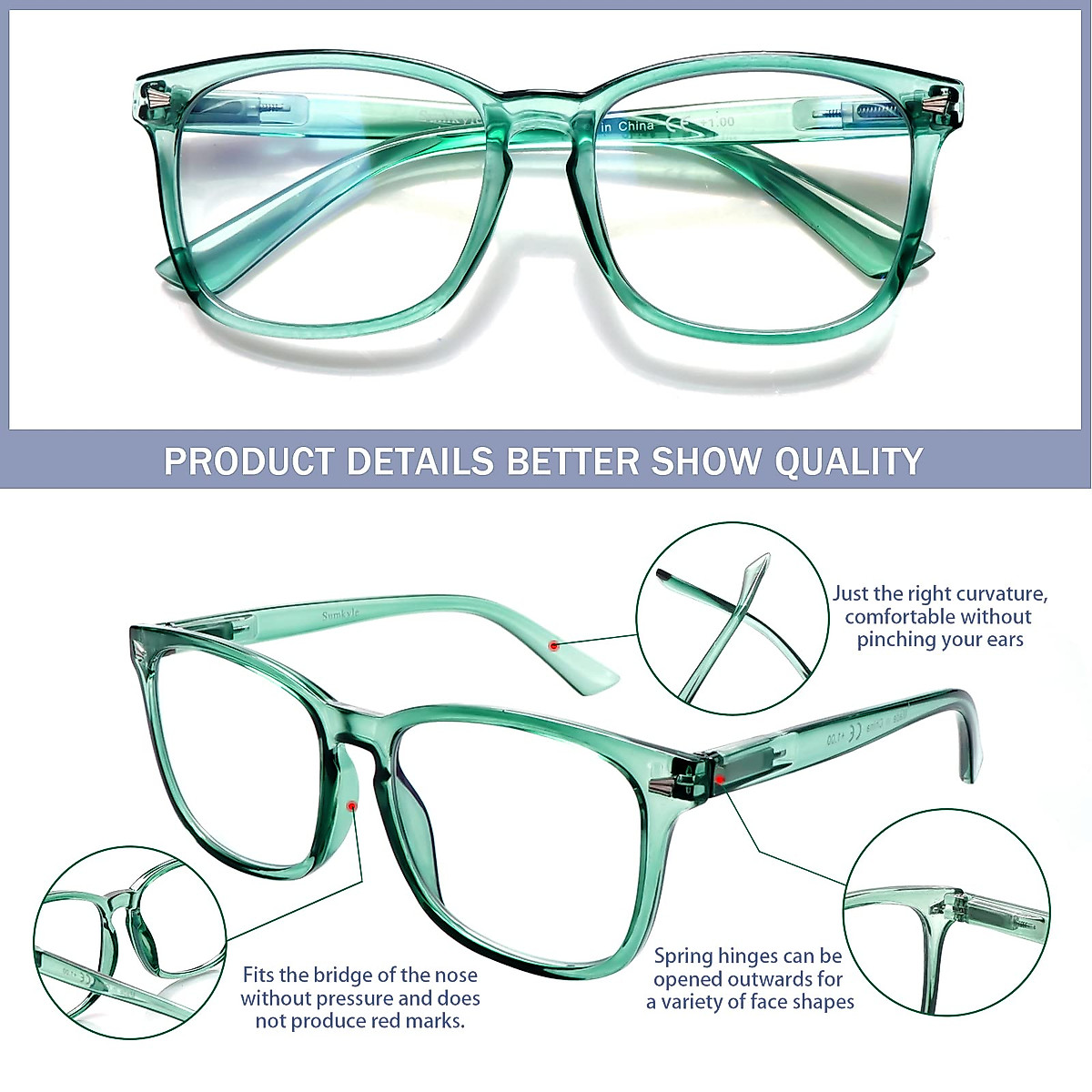 Sumkyle 3 Pack Progressive Multifocal Reading Glasses for Women Men Blue Light Blocking Computer Glasses Spring Hinge Readers(3 Mix C3, 1.50)