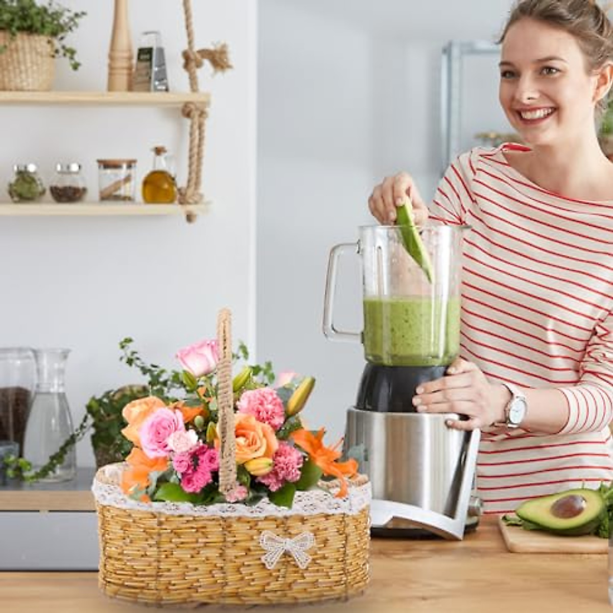 EXCEART decor hamper flower girl wedding basket woven hand-made basket empty gift basket wedding flower holder portable woven basket wedding gift basket flowers flower basket iron