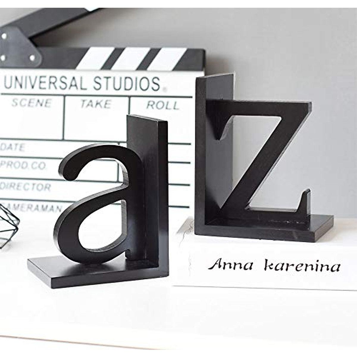 FUYU 1 Pair Creative Letter Wood Bookend Book Stand Home Decoration