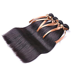 ALLRUN Brazilian Straight Human Hair 4 Bundles Unprocessed Virgin Hair Brazilian Straight Human Hair Weave Weft Human Hair Extensions Natural Black(22 24 26 28)