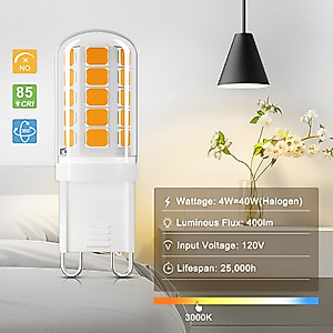 DiCUNO G9 LED Bulb 40W Equivalent, 4W, Warm White 3000K, 400LM, G9 Bi-pin LED Bulbs for Chandelier Light, Non-dimmable, G9 Halogen Bulb Replacement for Pendant Light, Home Lighting, Pack of 6