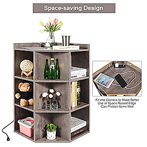 ALUPOM Corner Cabinet,Corner Cube Toy Storage with 2 USB Ports and 2 Outlets, Wooden Corner Bookshelf with 9 Cubes for Living Room,Bedroom,Space Saving Easy to Assemble