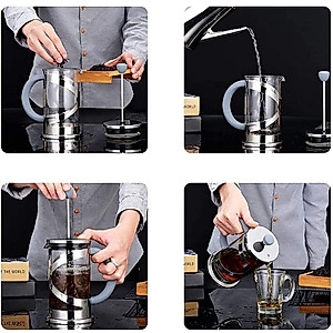 YOUOOK French Coffee Press - 600 ml - Espresso and Tea Maker with Triple Filters, Stainless Steel Plunger and Heat Resistant Borosilicate Glass