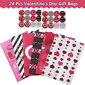SCIONE 24 Pcs Valentines Day Gift Bags, Valentines Party Favors Bags with Stickers, Classroom Gift Exchange Giving Goody Bags Candy Treat Bags for Gift Wrapping