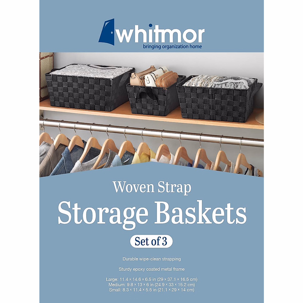 Whitmor Woven Strap Storage Baskets Set of 3 Black