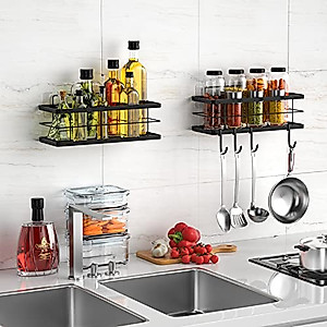 Large Shower Caddy Basket Shelf, 2 Pack, Bathroom Storage Organizer with 4 Hooks, Adhesive No Drilling Wall Mounted Shower Rack, Rustproof SUS304 Stainless Steel Shower Organizer for Kitchen - Black