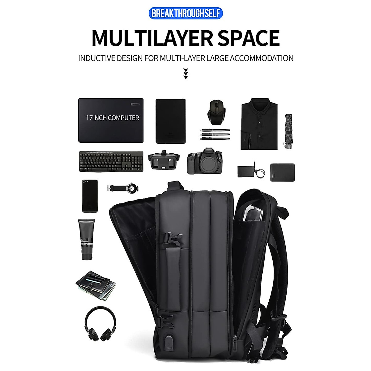 Glivpny Expandable Travel Laptop Backpack,Flight Approved Carry-on Business Backpack,17 Inch Waterproof Backpack(Black-B683)