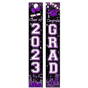 Class of 2023 Banner Purple Graduation Party Decorations Congrats Grad Banner Hanging Door Porch Signs for 2023 University and Senior High School Graduation Decorations