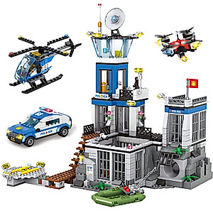 City Police Prison Island Building Blocks Set, Police Station Building Toy Kit with Police Car Drone Helicopter Boats, Best Preschool Toys Gift for Kids, Boys, and Girls Aged 6+ (946 Pieces)