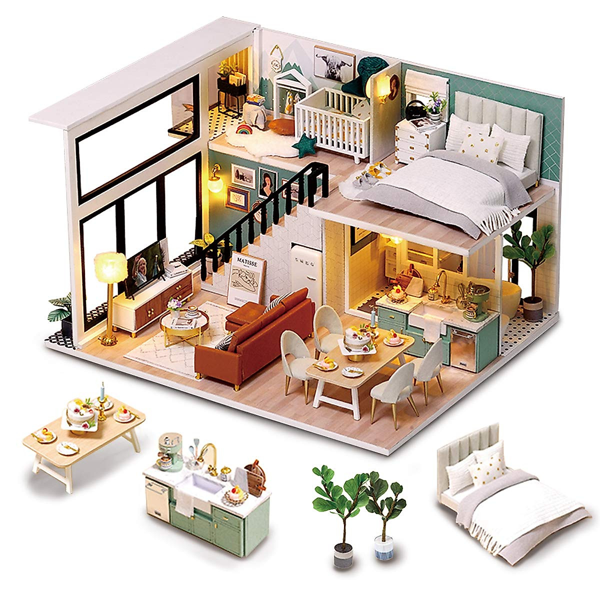 GuDoQi DIY Miniature Dollhouse Kit, Tiny House kit with Furniture and Music, Miniature House Kit 1:24 Scale, Great Crafts Gift for Birthday Christmas Day, Comfortable Life