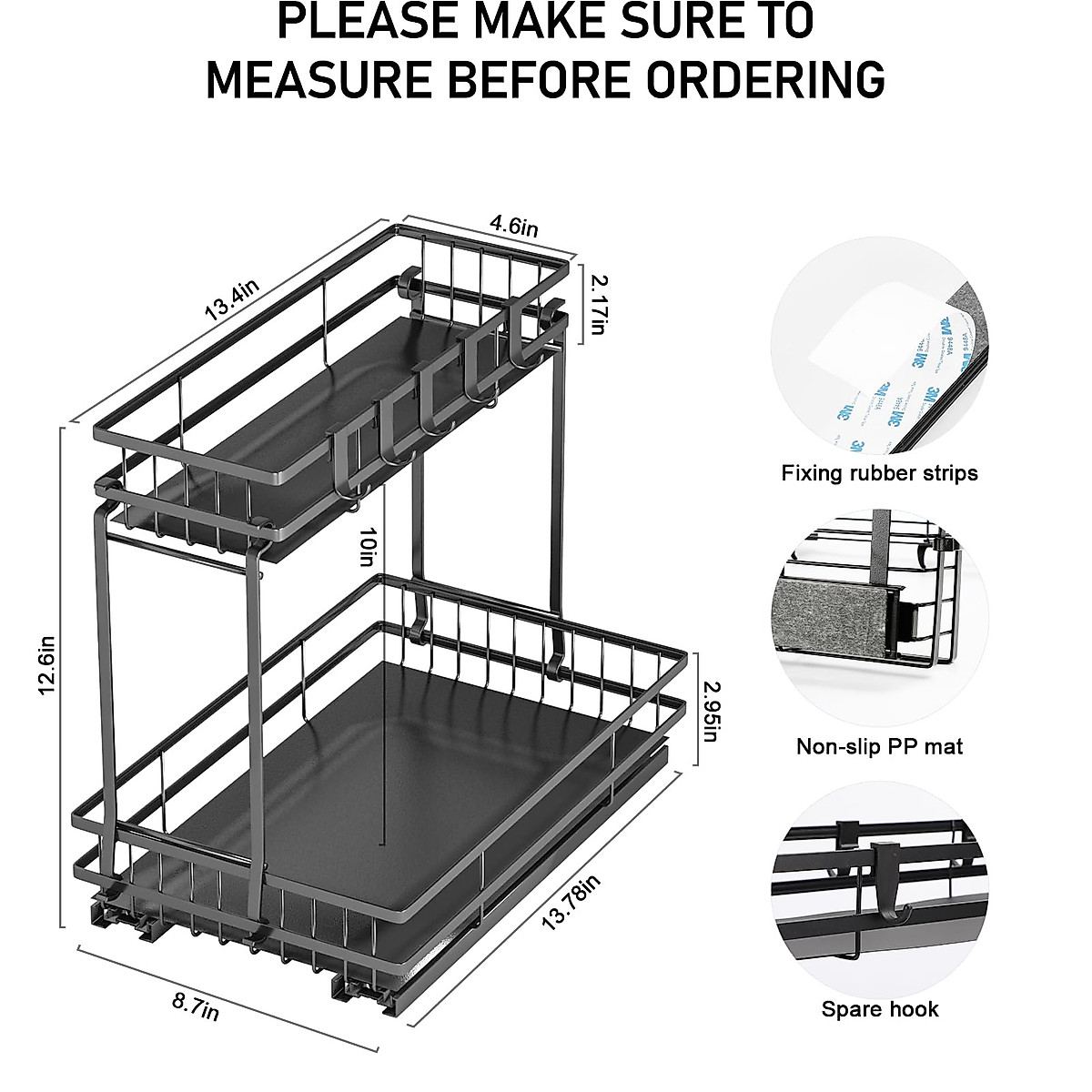 Under Sink Organizers and Storage, MEGAGURU 2-Tier L-Shape Heavy Duty Metal Pull Out Cabinet Organizer for Under Sink Organizer, Multi-Purpose for Under Kitchen Bathroom Sink Organizers and Storage