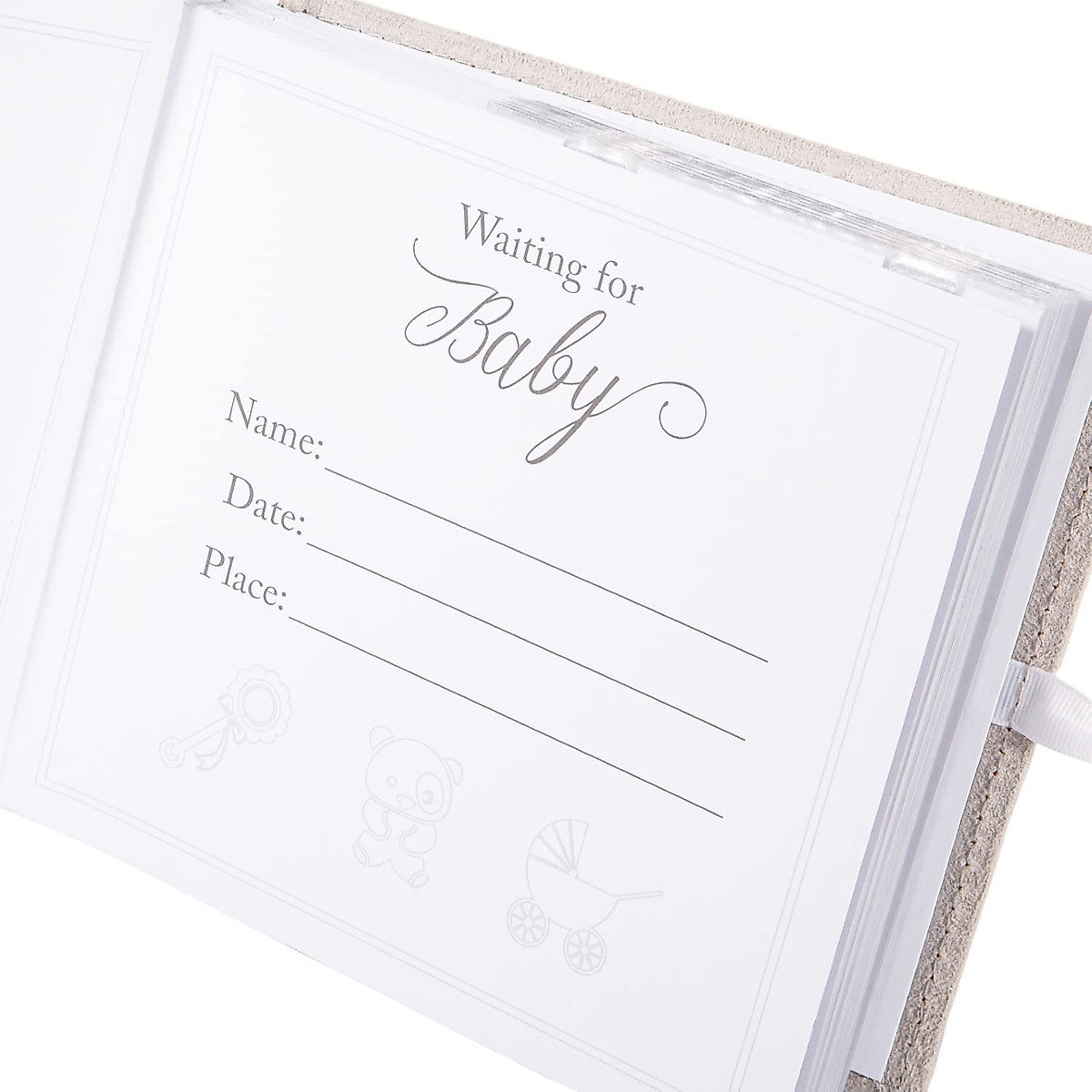 Happy Homewares Cute and Beautiful Neutral Grey Suede Baby Shower Photo Album - 80 Spaces for 4x6 Photos | White Moon and Stars