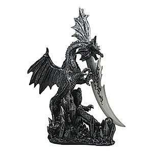 Ebros 13"Tall Large Dreamwork Fantasy Bahamut Elder Dragon Statue With Fire Dagger Blunt Knife As Letter Opener Or Decorative Dagger