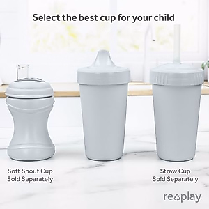 Re-Play Made in USA 10 Oz. Sippy Cups for Toddlers, Set of 3 - Reusable Spill Proof Cups for Kids, Dishwasher/Microwave Safe - Hard Spout Sippy Cups for Toddlers 3.13" x 6.25", Modern Mint