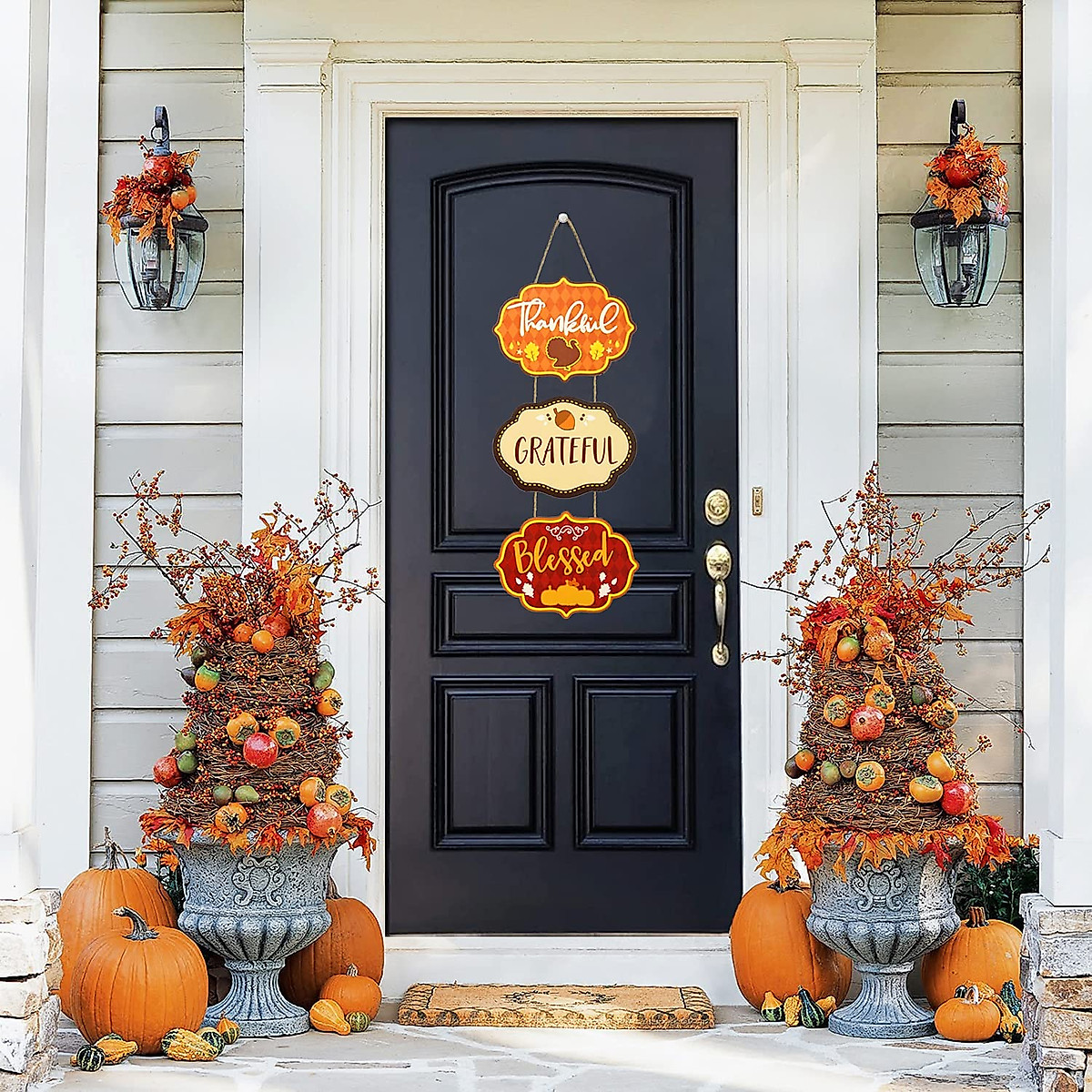 SPIPHY Thanksgiving Welcome Sign, Wooden Blessed Door Sign Fall Hanging Decoration for Home Farmhouse Harvest Thanksgiving Decor