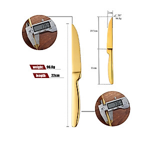 Steak Knife Set, 4-Piece Serrated Steak Cutlery Steak Knife, Gold Stainless Steel Steak Cutlery Knife for Home, Restaurant, Hotel, 22cm