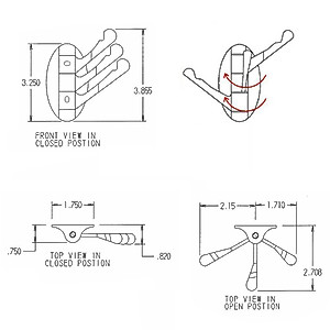 eoocvt 2pcs Folding Hook Wall Mounted Swivel Arm Triple Coat Hook Bathroom Kitchen Garage Clothes Hanger