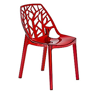 LeisureMod Modern Cornelia Dining Chair, Transparent Red