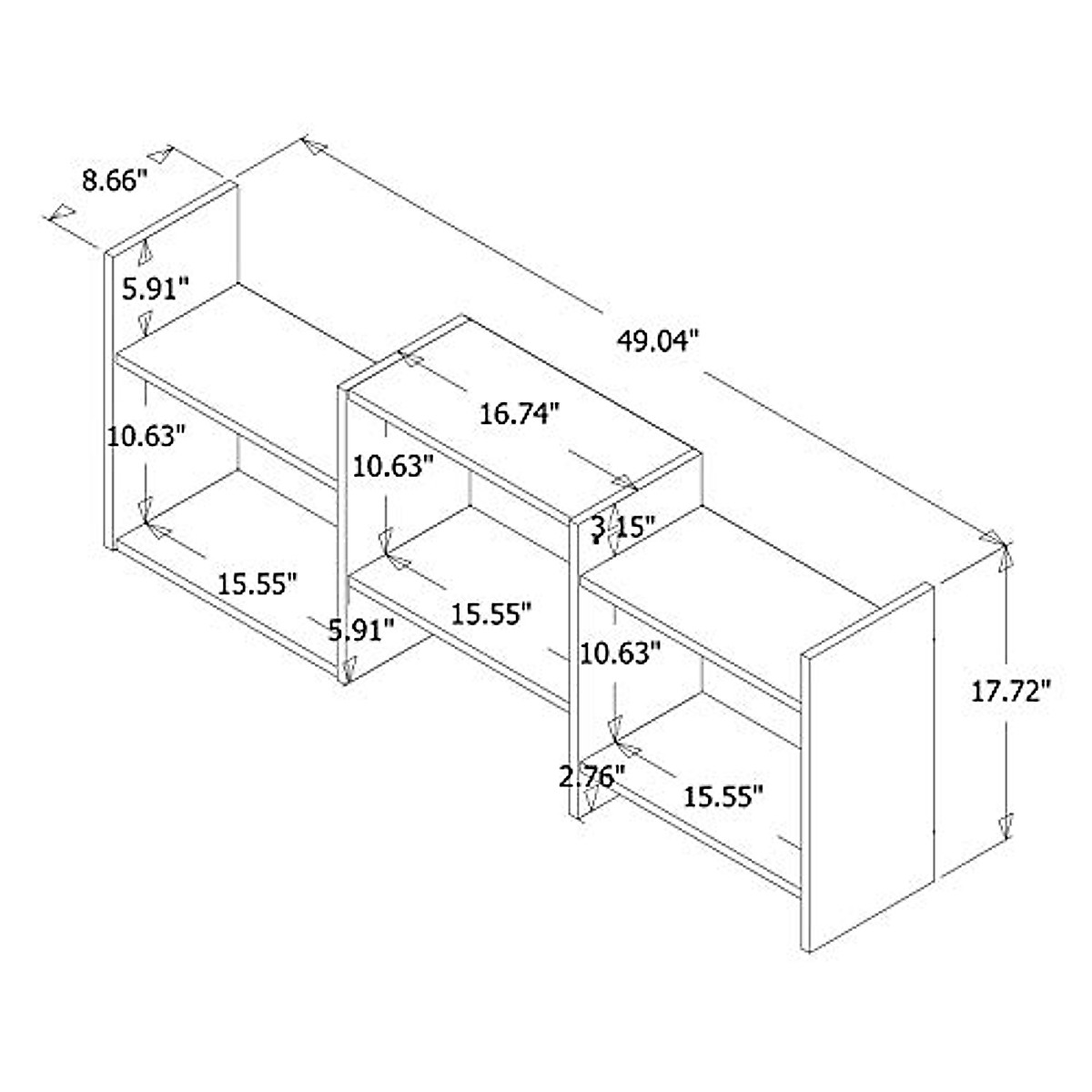 Manhattan Comfort Hampton Mid-Century Modern Living Room Zig-Zag Wall Décor Shelves, 49.04", Black
