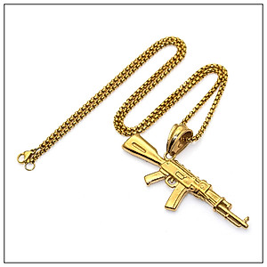 Heavstjer Hip Hop Stainless Steel AK-47 Gun Pendant Necklace,22inches Link Chain