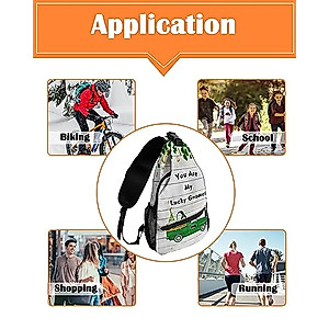 Sling Backpack, St patricks Day You are My Lucky Gnomes Truck Shamrock Wood Grain Waterproof Lightweight Small Sling Bag, Travel Chest Bag Crossbody Shoulder Bag Hiking Daypack for Women Men