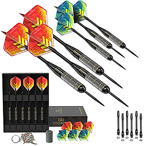 CC-Exquisite Professional Steel Tip Darts Set - 6 x 22g Brass Barrels with 12 Flights Standard/Slim, 12 Aluminum Shafts 35/48mm, 12 O-Rings, Dart Tool (‎Black - Luminary 18g/22)