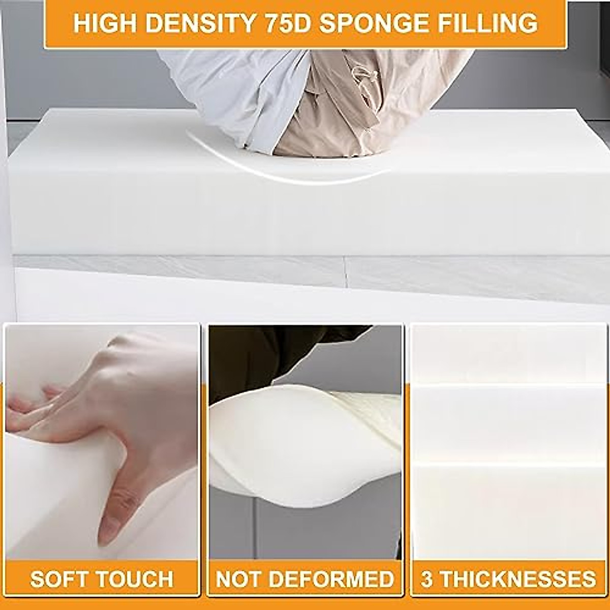 Vlimus Custom Bench Seat Bay Window Cushions Indoor Outdoor Furniture Cushion Replacement 75D Upholstery Foam Non Slip Backing for Sofa Chairs Patio Garden