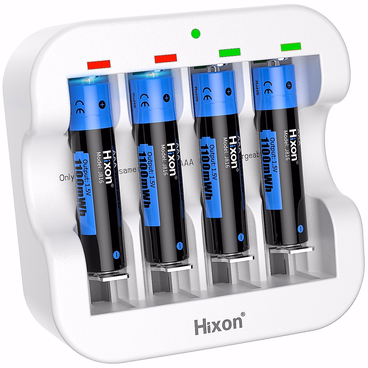 Hixon 1.5V AAA Rechargeable Lithium Batteries,4-Pack 1100mWh Pre-Charged Triple AAA Li-ion Battery & 1H Ultra Fast Charger for Home and Office Device,1600 Cycles,Constant Output.