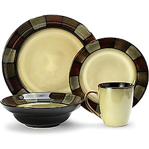 Pfaltzgraff Taos 16-Piece Stoneware Dinnerware Set, Service for 4,Beige/Olive