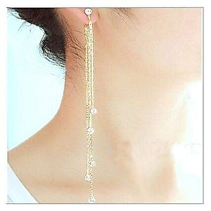 XINSHUN Women's Linear Long Tassels Diamante Rhinestone Dangle Party Eardrop Earrings Silver One Size