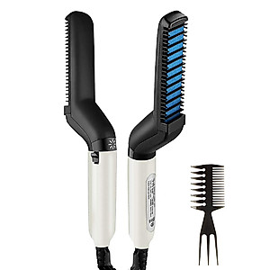 Beard Straightener for Men-Electric Hot Beard Straightener Brush Multifunctional Beard Hair Straightening Comb with 30S Fast Heating and Anti-Scald Feature Great for Home Travel (Blue)