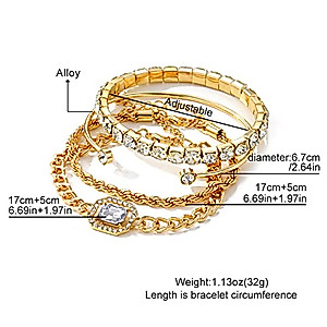 IFKM Gold Bracelet For Women Girls Dainty 14k Gold Plated Bangle Bracelets Set Adjustable Tennis CZ Twisted Chain Link Bangle Bracelet Layered Charm Jewelry Gift For Anniversary (Gold)