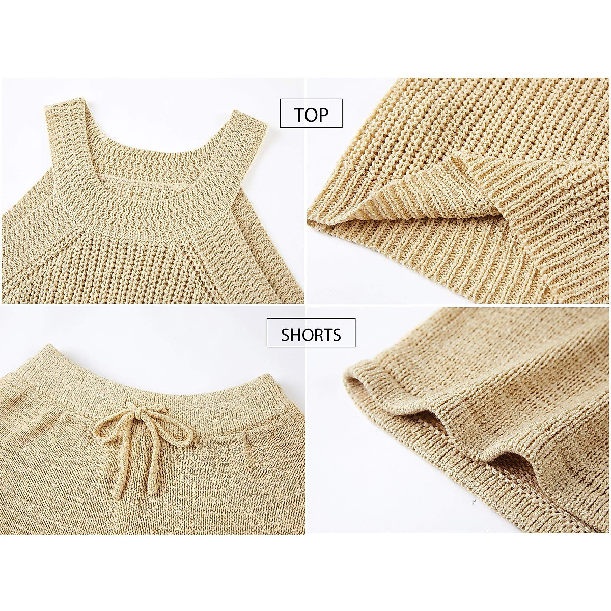 Saodimallsu Womens Two Piece Outfits Summer Halter High Neck Tank Top Ribbed Knit Sleeveless Shirts High Waist Shorts Apricot