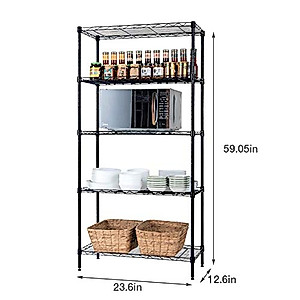 Isyunen 5 Tier Shelving Unit Adjustable Wire Shelves Organizer Shelf Rack Heavy Duty Storage Unit Black/Silver/White… (Black, 5 Tier)