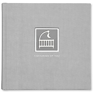 C.R. Gibson Gray Cloth Slim Bound Photo Journal Album for Babies and Newborns, 9" W x 8.875" H, 80 Pages