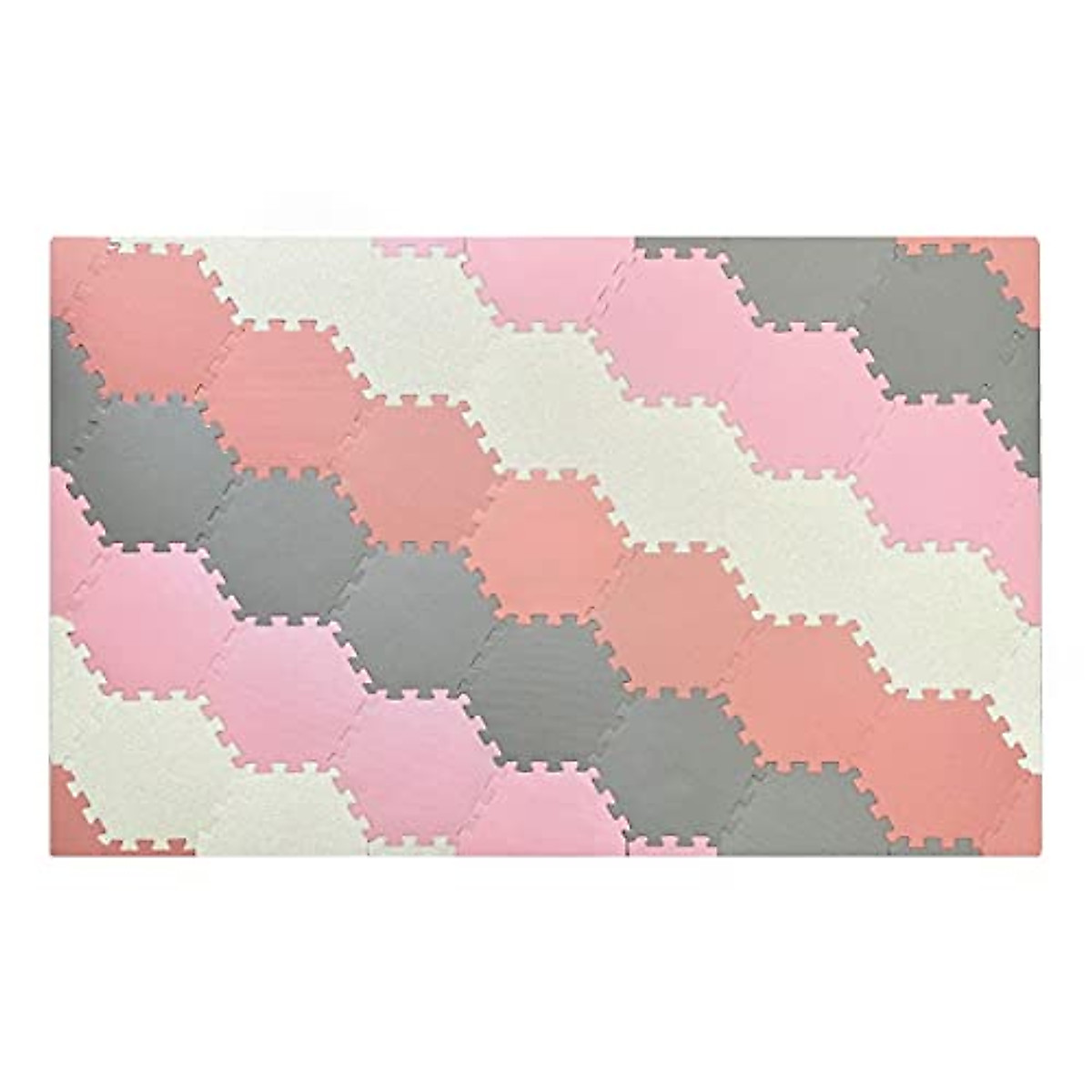 Hexagon Floor Mat Activity Mat Floor Foam Tile for Crawling, Tummy Time, and Playing 4x6 Feet Ultra Thickness Playmat for Infants and Toddlers for Nursery Room 2 Patterns in 1 (Pink White Gray)