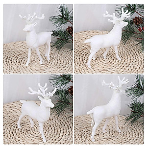 ABOOFAN 5Pcs Christmas Reindeer Figurines White Mini Deer Statue Miniature Ornaments Table Decoration Cake Toppers for Christmas Craft DIY Party Garden Yard Decor Supplies 5.5 Inches