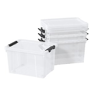 Parlynies 4 Pack 23 L Plastic Latching Storage Box with Wheels, Stackable Container Bin with Lids, Clear