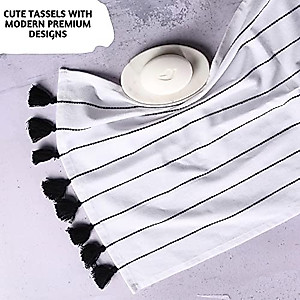 Folkulture Hand Towels for Bathroom, Set of 2 Boho Hand Towel for Bathroom, 100% Cotton Hanging and Decorative Towels for Bathroom with Tassels, 16" x 30" Inches (Hamilton Black and White)