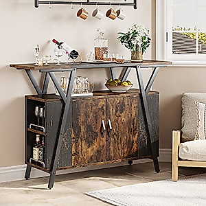 Bestier Kitchen Island with Storage Cabinet, Coffee Bar Cabinet Buffet Table Kitchen Sideboard with Adjustable Shelves for Dinning Room Living Room Entryway Hallway, Rustic Brown